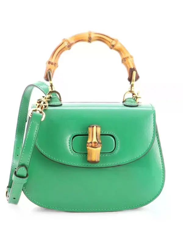Gucci Bamboo 1947 Top Handle Bag Leather Mini Shoulder Bag - Green