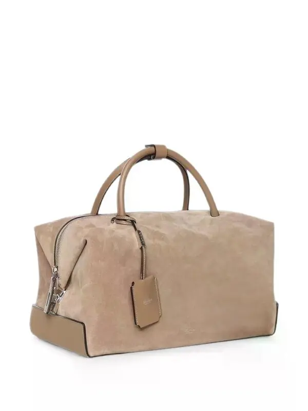 Max Mara Large Nubuck Leather Boston Bag Mud - Neutrals