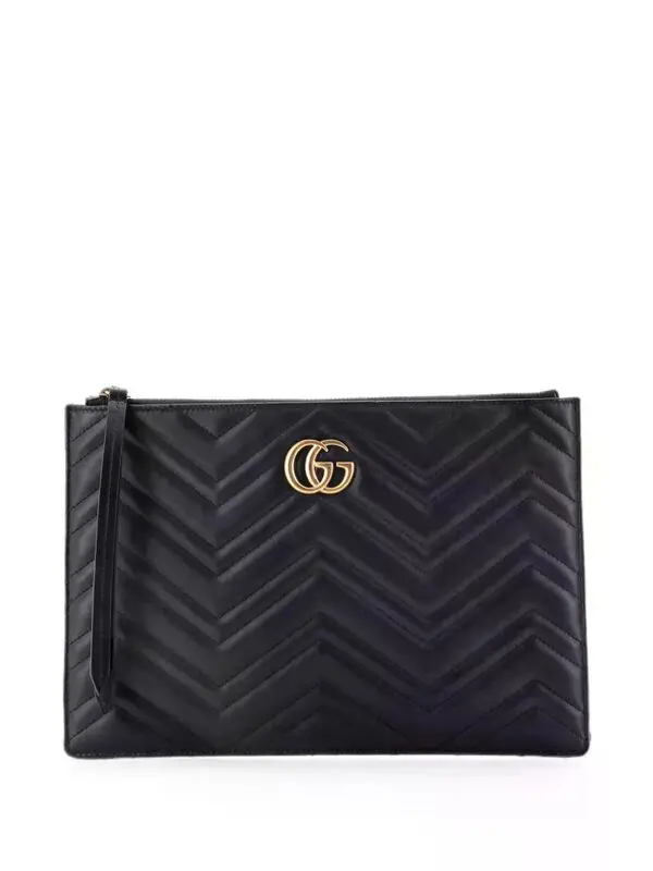 Gucci Gg Marmont Matelasse Leather Pouch - Black
