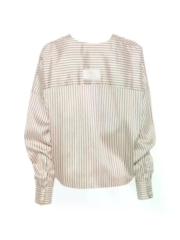ALYSI Vertical Stripe V-neck Long Sleeve Blouse - Neutrals