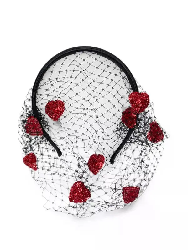 Red Valentino Sequin Heart Mesh Headband - Black
