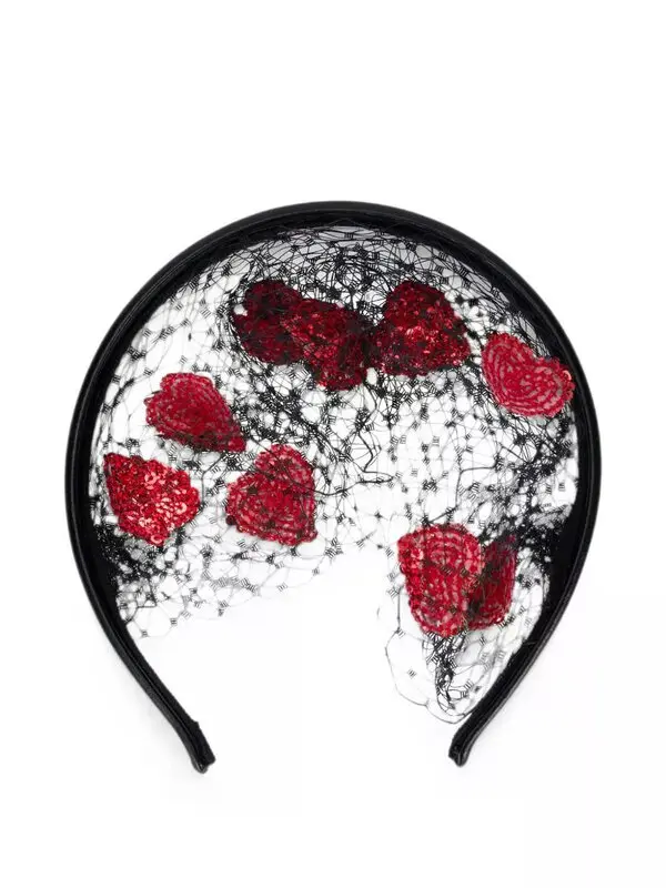 Red Valentino Sequin Heart Mesh Headband