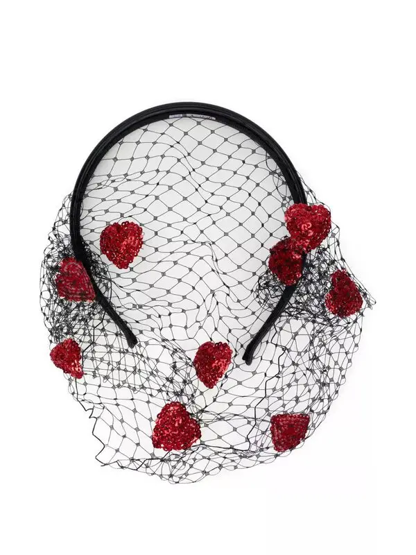 Red Valentino Sequin Heart Mesh Headband - Black