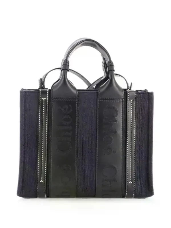Chloé Woody Convertible Canvas With Leather Small Tote Bag - Blue