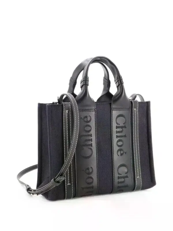 Chloé Woody Convertible Canvas With Leather Small Tote Bag