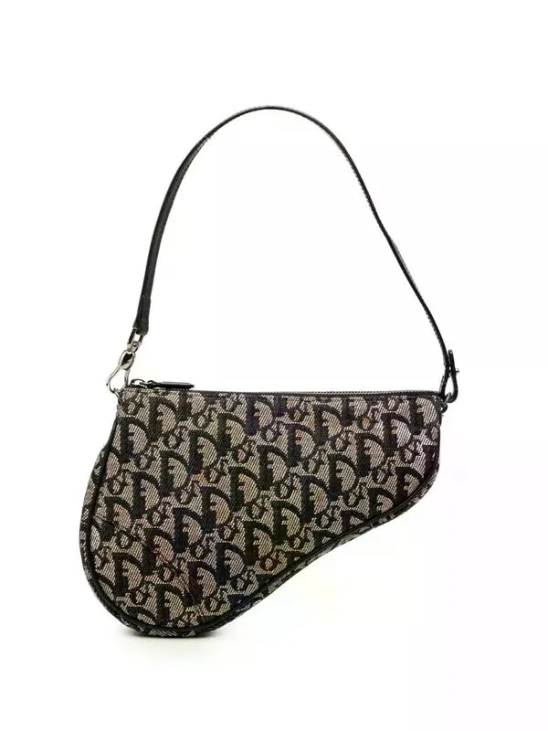 Dior 2002 Mini Diorissimo Canvas Saddle Pochette Shoulder Bag - Black