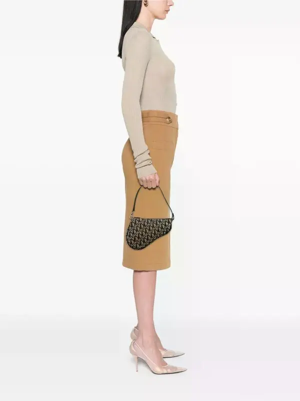 Dior Monogram Canvas Saddle Pochette Shoulder Bag - Black