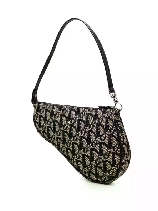 Dior Monogram Canvas Saddle Pochette Shoulder Bag - Black