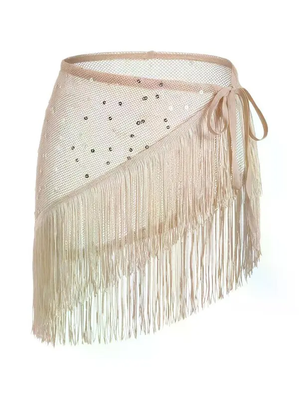 VICOLO Sequin-embellished Fringed Sarong - Neutrals