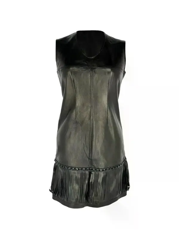 Saint Laurent Fringe Leather Dress - Black