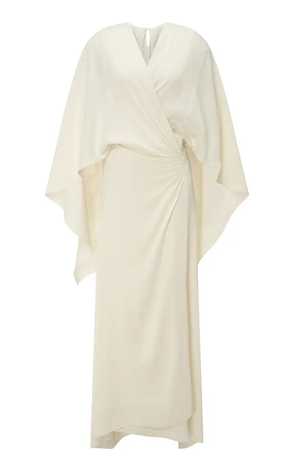 MARMAR HALIM Cape-detailed Georgette Wrap Midi Dress - Ivory