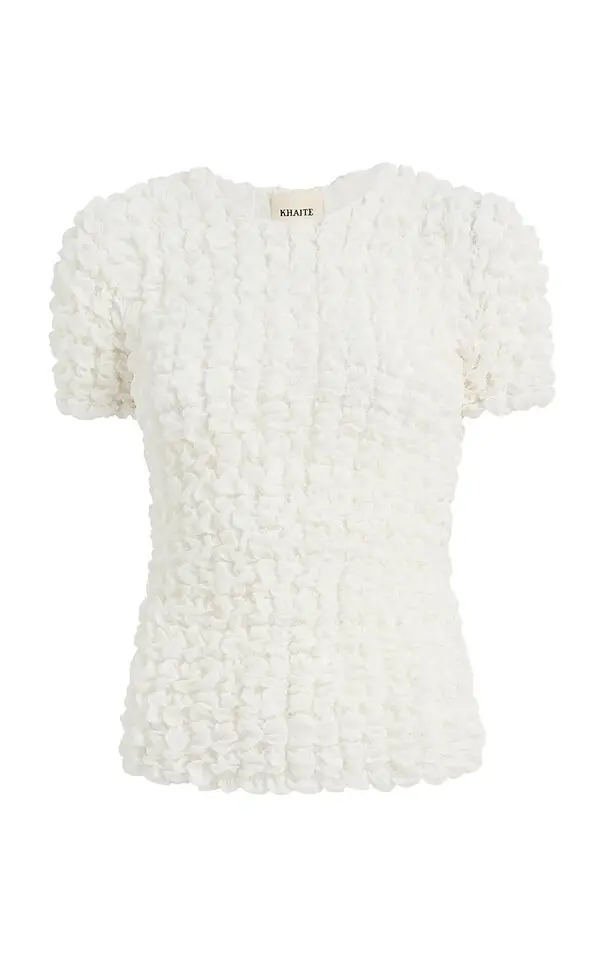 Khaite Polly Smocked Silk-chiffon Top - White