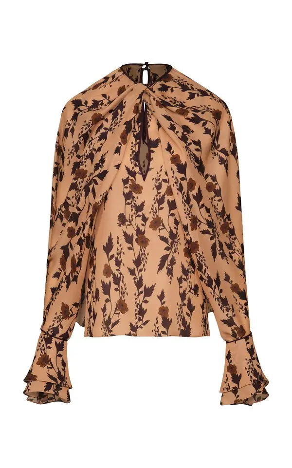 Johanna Ortiz Untamed Bloom Draped Silk Top - Tan