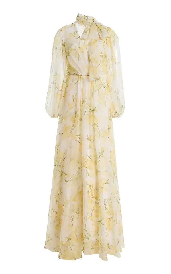 Monique Lhuillier Floral Print Maxi Gown