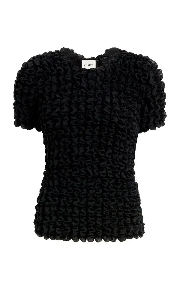 Khaite Polly Smocked Silk-chiffon Top - Black