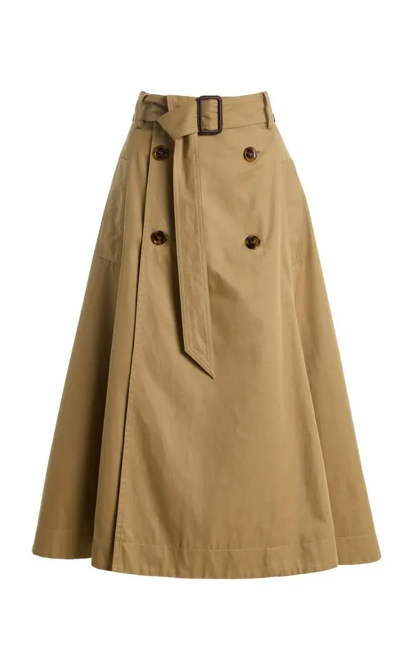 Françoise Stella Tailored Cotton Maxi Skirt - Khaki