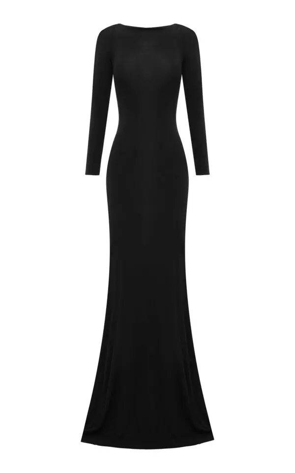 Alex Perry Long Sleeve Open Back Gown In Dry Jersey - Black