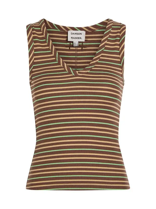 DAMSON MADDER Arlea Striped Ribbed V-neck Cotton-blend Tank - Multicoloured