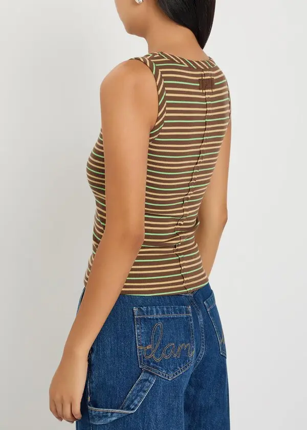 DAMSON MADDER Arlea Striped Ribbed V-neck Cotton-blend Tank - Multicoloured
