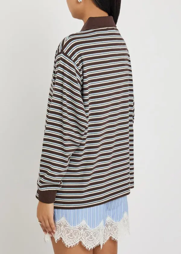 DAMSON MADDER Striped Cotton Rugby Top With Embroidered Logo - Multicoloured