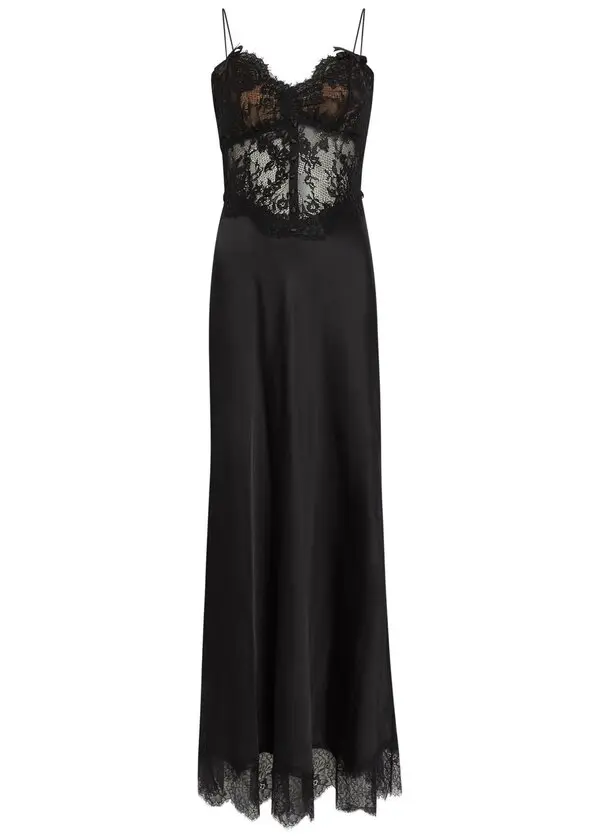 SELF-PORTRAIT Lace And Satin Midi Dress - Black