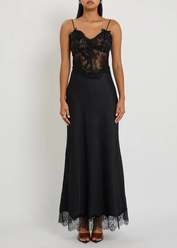 SELF-PORTRAIT Lace And Satin Midi Dress