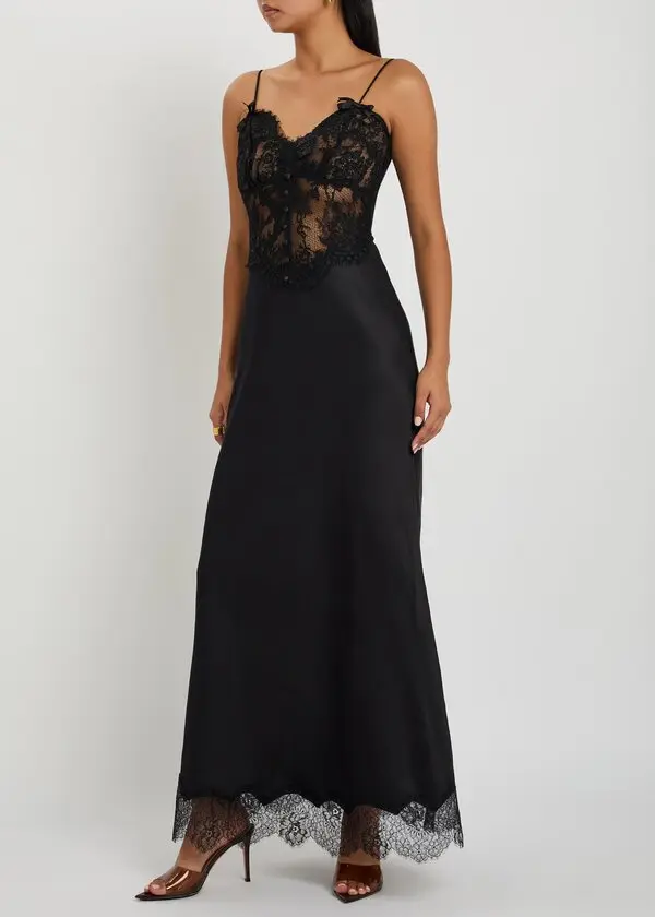 SELF-PORTRAIT Lace And Satin Midi Dress