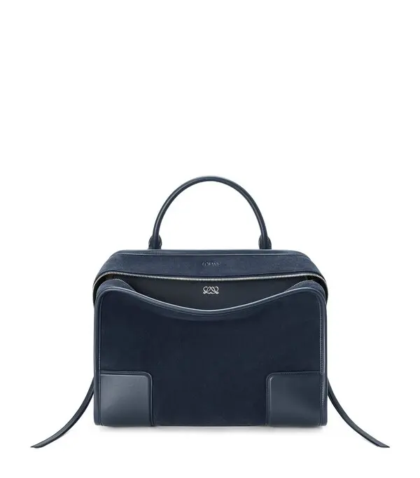Loewe Large Suede Amazona 180 Top-handle Bag - Navy