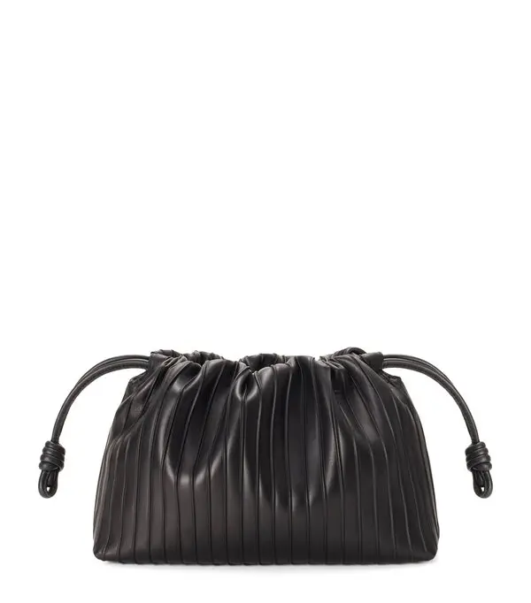 Loewe Medium Pleated Leather Flamenco Bag - Black