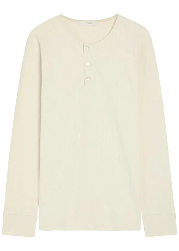LEMAIRE Ribbed Cotton And Linen-blend Henley T-shirt