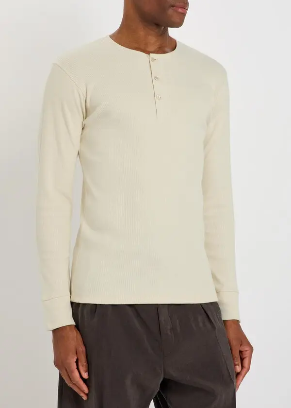 LEMAIRE Ribbed Cotton And Linen-blend Henley T-shirt