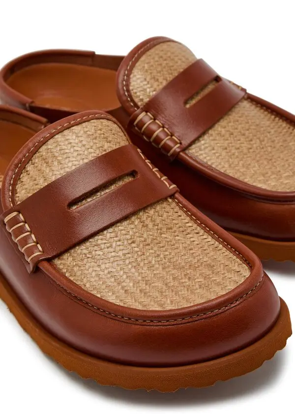 BIRKENSTOCK Naples Raffia And Leather Loafers - Camel
