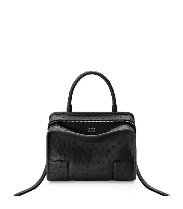 Loewe Small Ostrich Leather Amazona 180 Top-handle Bag - Black