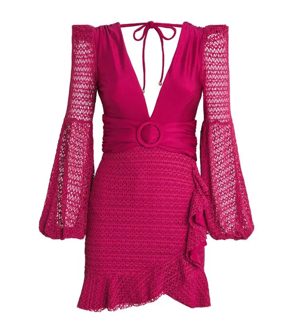 PatBO Crochet-trim Plunge-neck Mini Dress - Pink