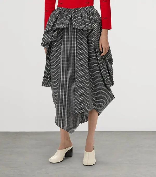 Loewe Draped Check Midi Skirt