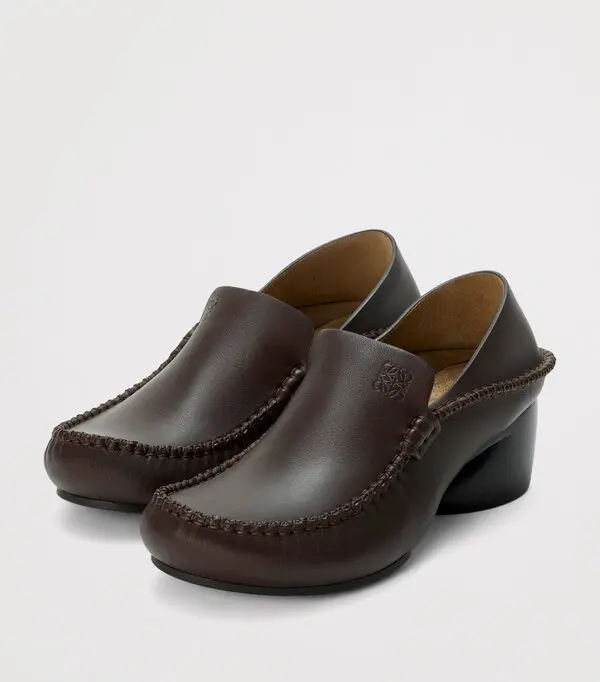 Loewe Leather Oval Heeled Loafers 45