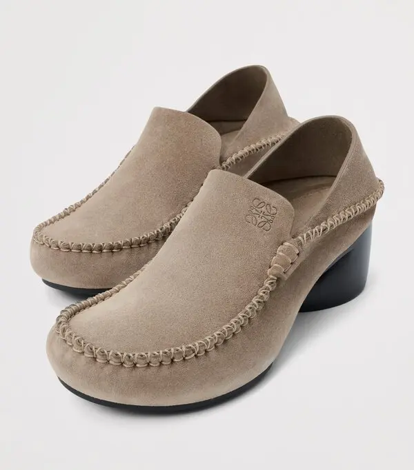 Loewe Leather Oval Heeled Loafers 45
