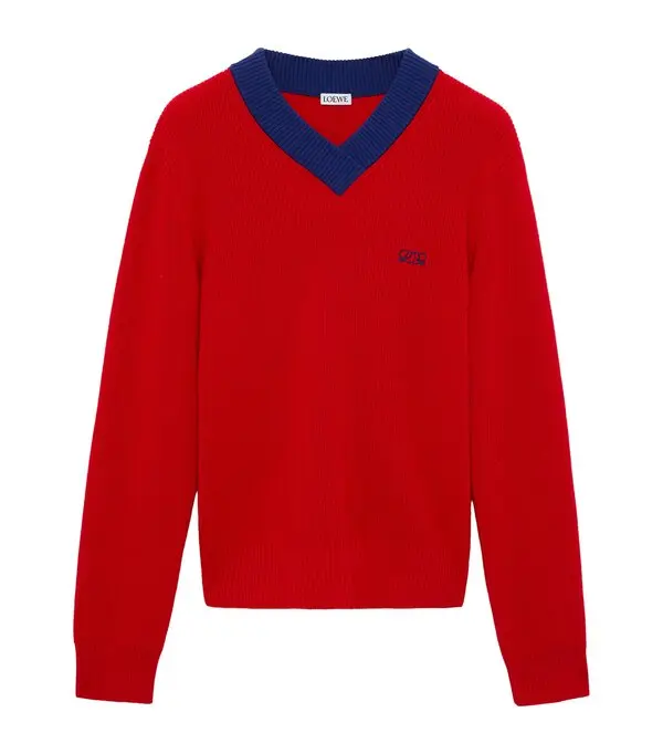 Loewe Cotton-wool V-neck Sweater - Red