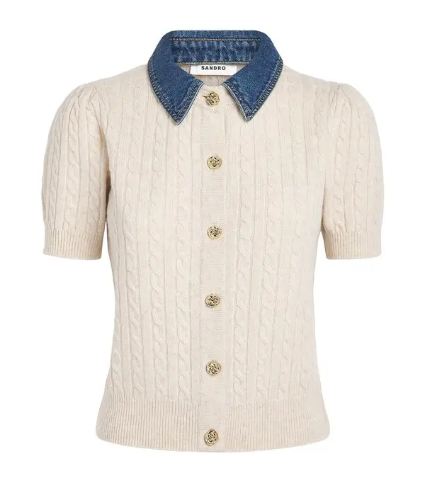 Sandro Wool-cashmere Denim-collar Cardigan