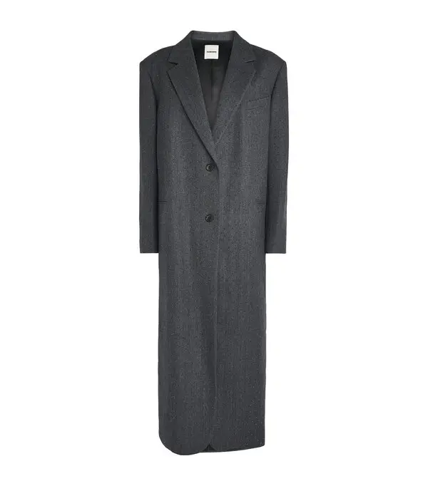 Sandro Wool Rhinestone Long Coat - Black