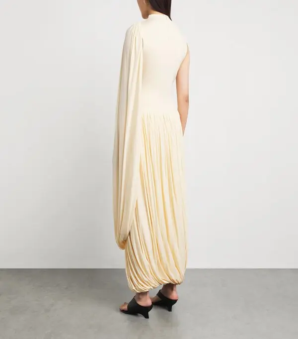 ABADIA High-neck Draped Midi Dress