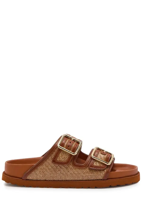BIRKENSTOCK Arizona Framed 1774 Raffia And Leather Sliders - Camel