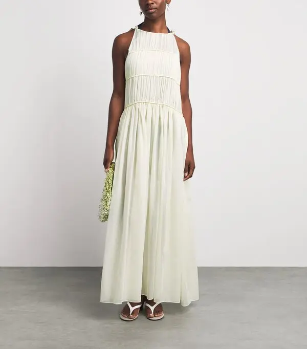 MORE NOIR Cotton-silk Ruched Morgan Midi Dress