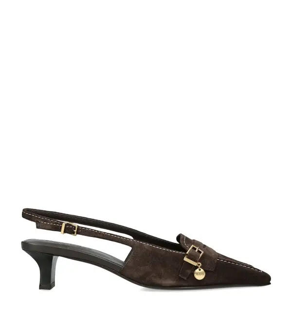 TOD'S Suede Penny Strap Slingback Pumps - Brown