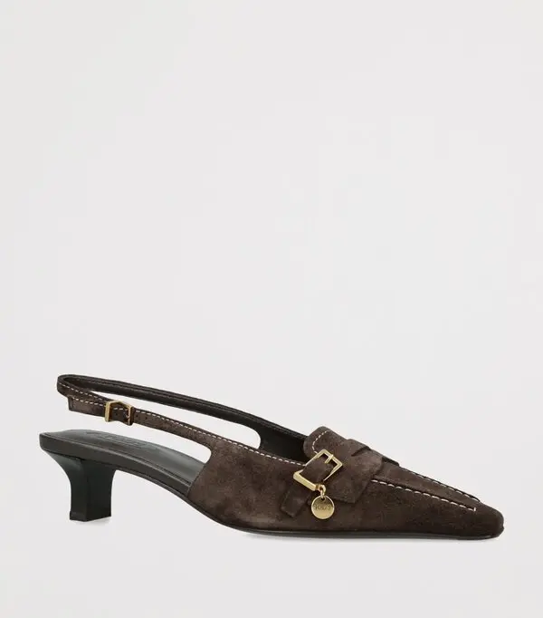 TOD'S Suede Penny Strap Slingback Pumps