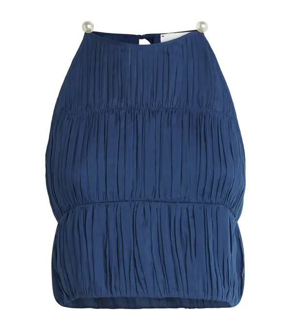MORE NOIR Cotton-silk Ruched Lea Sleeveless Top