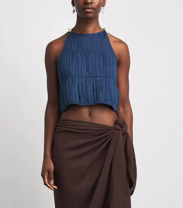 MORE NOIR Cotton-silk Ruched Lea Sleeveless Top