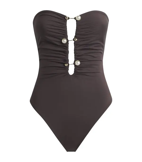 MORE NOIR Embellished Presley Strapless Swimsuit - Brown