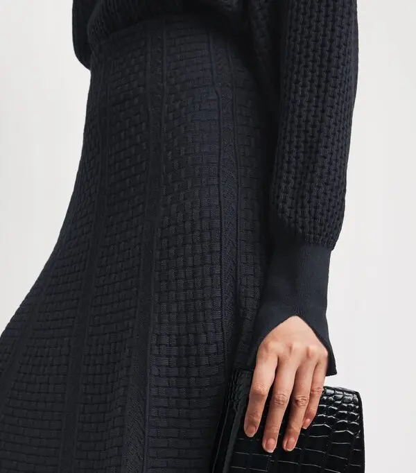 Molli Virgin Wool-blend Basket-weave Midi Skirt