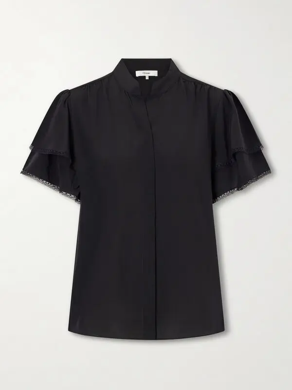 FRAME Arcadia Lace-trimmed Silk Blouse